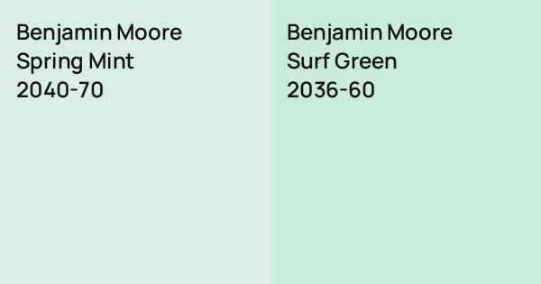 Benjamin Moore Spring Mint vs. Benjamin Moore Surf Green comparison