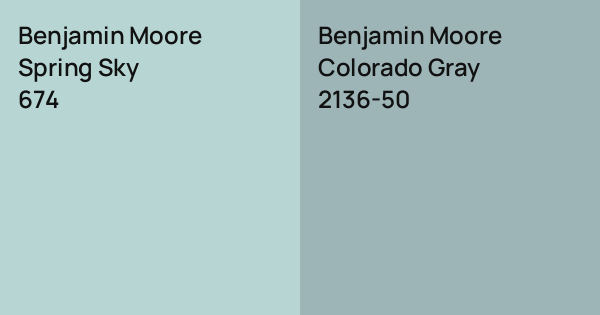Benjamin Moore Spring Sky vs. Benjamin Moore Colorado Gray comparison
