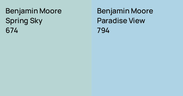 Benjamin Moore Spring Sky vs. Benjamin Moore Paradise View comparison