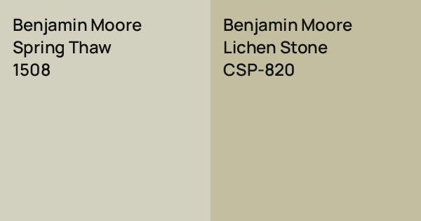 Benjamin Moore Spring Thaw vs. Benjamin Moore Lichen Stone comparison