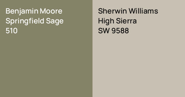 Benjamin Moore Springfield Sage vs. Sherwin Williams High Sierra comparison