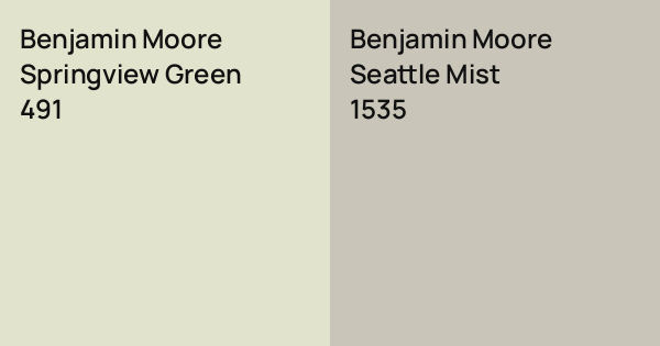 Benjamin Moore Springview Green vs. Benjamin Moore Seattle Mist comparison
