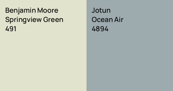 Benjamin Moore Springview Green vs. Jotun Ocean Air comparison