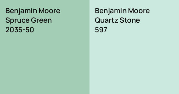 Benjamin Moore Spruce Green vs. Benjamin Moore Quartz Stone comparison