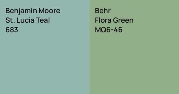 Benjamin Moore St. Lucia Teal vs. Behr Flora Green comparison