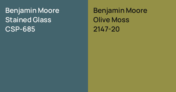 Benjamin Moore Stained Glass vs. Benjamin Moore Olive Moss comparison