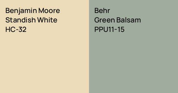 Benjamin Moore Standish White vs. Behr Green Balsam comparison