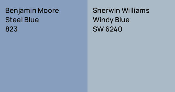 Benjamin Moore Steel Blue vs. Sherwin Williams Windy Blue comparison