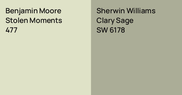 Benjamin Moore Stolen Moments vs. Sherwin Williams Clary Sage comparison