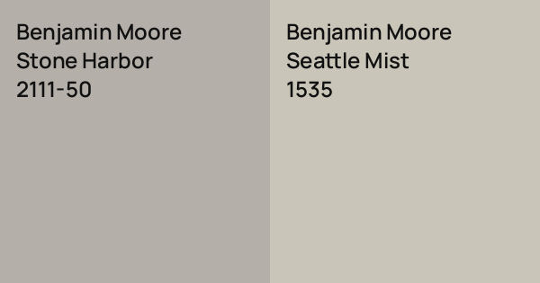 Benjamin Moore Stone Harbor vs. Benjamin Moore Seattle Mist comparison