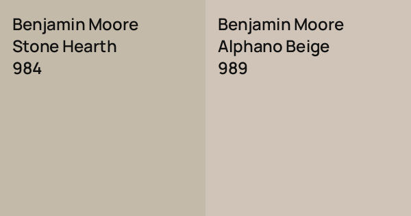 Benjamin Moore Stone Hearth vs. Benjamin Moore Alphano Beige comparison