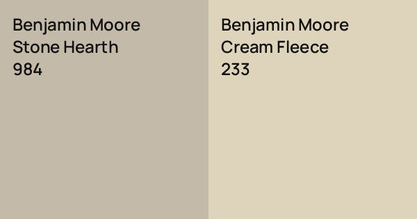 Benjamin Moore Stone Hearth vs. Benjamin Moore Cream Fleece comparison