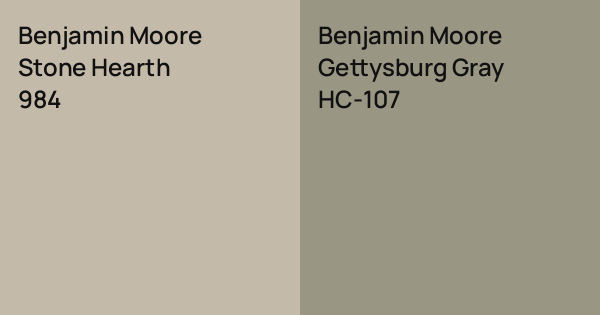 Benjamin Moore Stone Hearth vs. Benjamin Moore Gettysburg Gray comparison