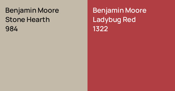 Benjamin Moore Stone Hearth vs. Benjamin Moore Ladybug Red comparison