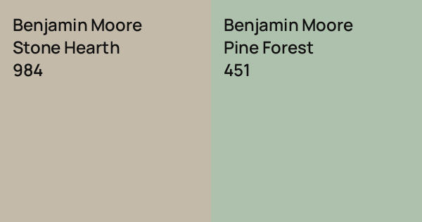 Benjamin Moore Stone Hearth vs. Benjamin Moore Pine Forest comparison
