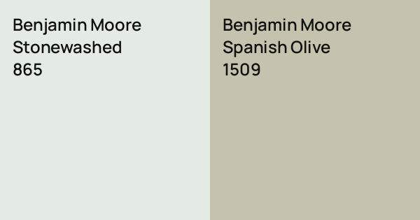 Benjamin Moore Stonewashed vs. Benjamin Moore Spanish Olive comparison