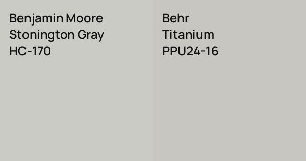 Benjamin Moore Stonington Gray vs. Behr Titanium comparison
