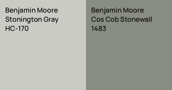Benjamin Moore Stonington Gray vs. Benjamin Moore Cos Cob Stonewall comparison