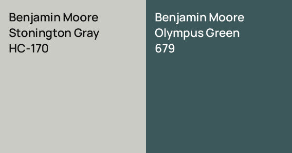 Benjamin Moore Stonington Gray vs. Benjamin Moore Olympus Green comparison