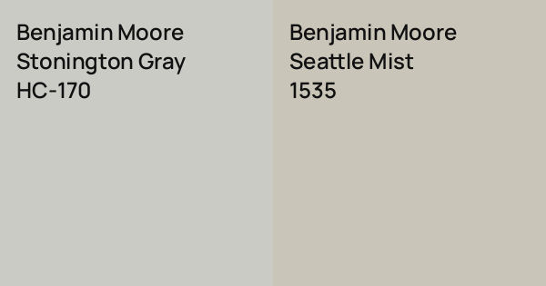 Benjamin Moore Stonington Gray vs. Benjamin Moore Seattle Mist comparison