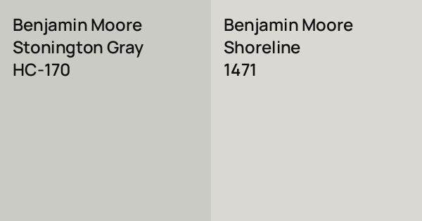 Benjamin Moore Stonington Gray vs. Benjamin Moore Shoreline comparison