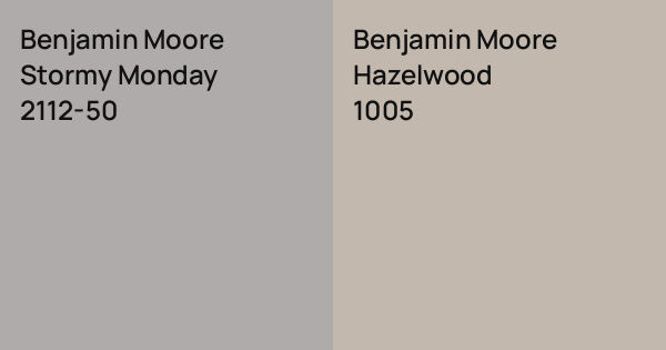 Benjamin Moore Stormy Monday vs. Benjamin Moore Hazelwood comparison