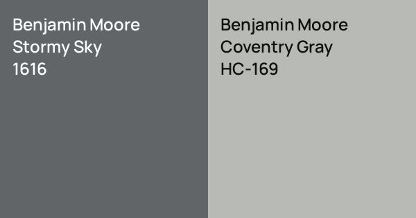 Benjamin Moore Stormy Sky vs. Benjamin Moore Coventry Gray comparison