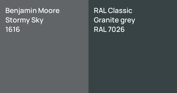 Benjamin Moore Stormy Sky vs. RAL Classic Granite grey comparison