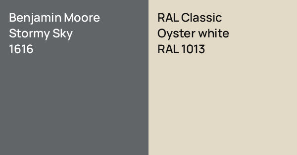 Benjamin Moore Stormy Sky vs. RAL Classic Oyster white comparison