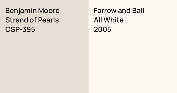 Benjamin Moore Strand of Pearls vs. Farrow and Ball All White comparison