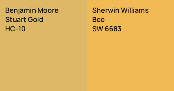 Benjamin Moore Stuart Gold vs. Sherwin Williams Bee comparison