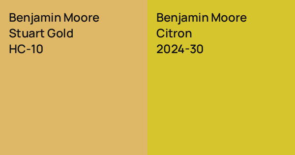 Benjamin Moore Stuart Gold vs. Benjamin Moore Citron comparison