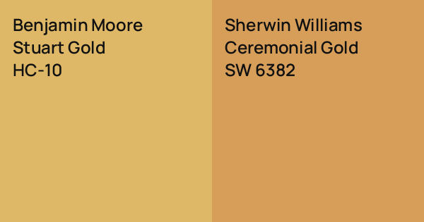 Benjamin Moore Stuart Gold vs. Sherwin Williams Ceremonial Gold comparison