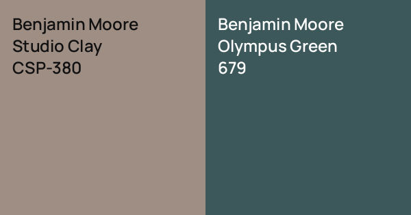 Benjamin Moore Studio Clay vs. Benjamin Moore Olympus Green comparison