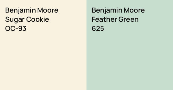 Benjamin Moore Sugar Cookie vs. Benjamin Moore Feather Green comparison