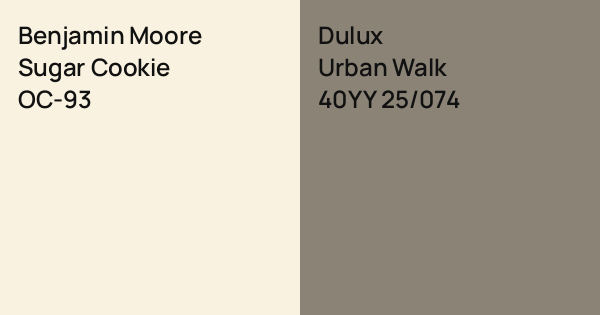 Benjamin Moore Sugar Cookie vs. Dulux Urban Walk comparison