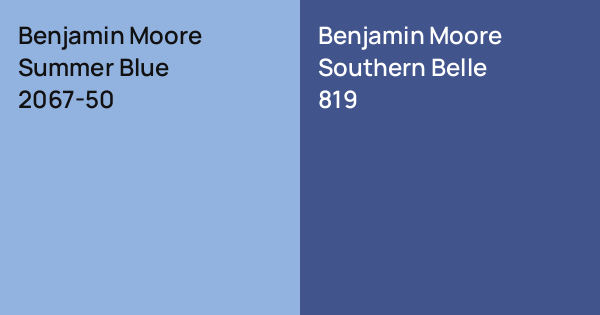 Benjamin Moore Summer Blue vs. Benjamin Moore Southern Belle comparison