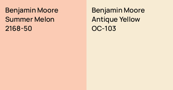 Benjamin Moore Summer Melon vs. Benjamin Moore Antique Yellow comparison