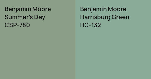 Benjamin Moore Summer's Day vs. Benjamin Moore Harrisburg Green comparison