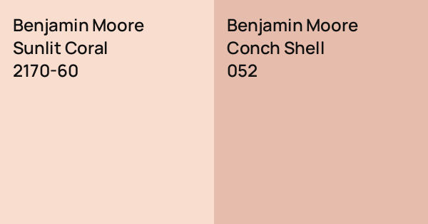 Benjamin Moore Sunlit Coral vs. Benjamin Moore Conch Shell comparison