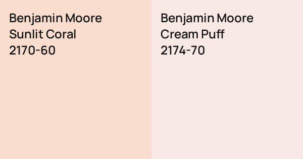 Benjamin Moore Sunlit Coral vs. Benjamin Moore Cream Puff comparison