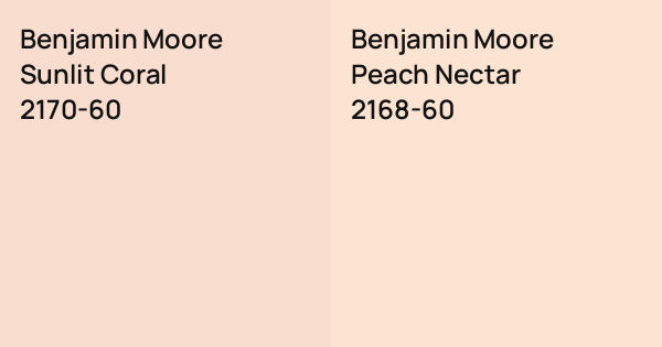 Benjamin Moore Sunlit Coral vs. Benjamin Moore Peach Nectar comparison