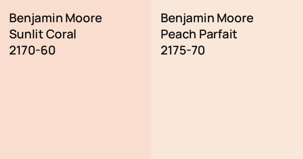 Benjamin Moore Sunlit Coral vs. Benjamin Moore Peach Parfait comparison