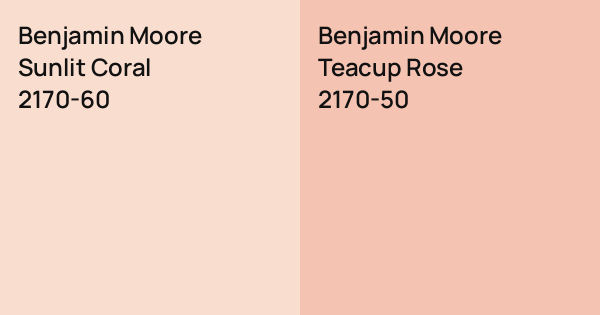 Benjamin Moore Sunlit Coral vs. Benjamin Moore Teacup Rose comparison