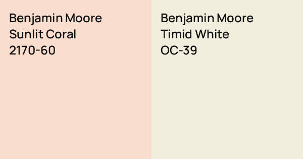 Benjamin Moore Sunlit Coral vs. Benjamin Moore Timid White comparison
