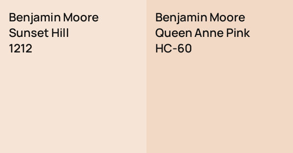 Benjamin Moore Sunset Hill vs. Benjamin Moore Queen Anne Pink comparison