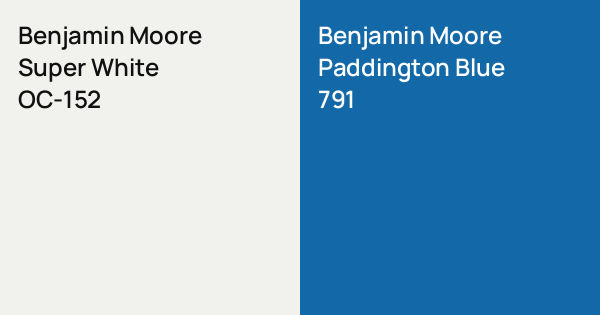 Benjamin Moore Super White vs. Benjamin Moore Paddington Blue comparison