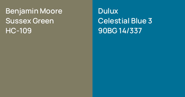 Benjamin Moore Sussex Green vs. Dulux Celestial Blue 3 comparison
