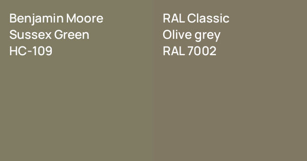 Benjamin Moore Sussex Green vs. RAL Classic Olive grey comparison