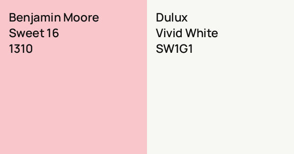 Benjamin Moore Sweet 16 vs. Dulux Vivid White comparison